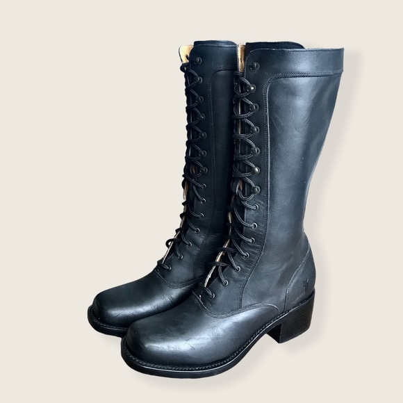 Frye | Shoes | Rare Frye Campus Lug Lace Up Black Leather Vintage Knee ...